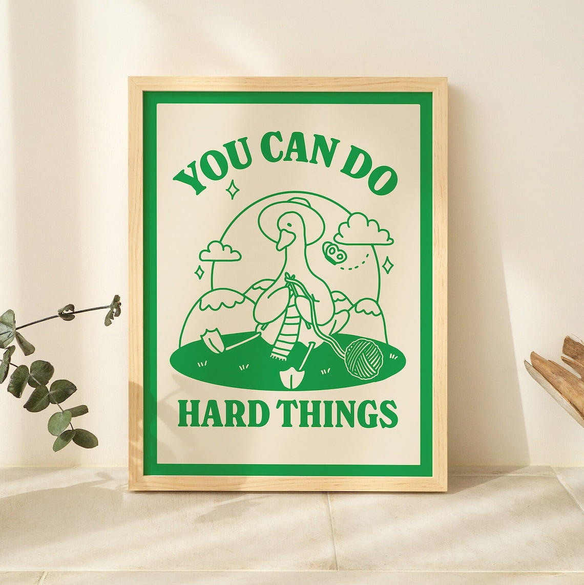 Cute Goose Wall Print, Motivation Quote, Retro Style Illustration ...