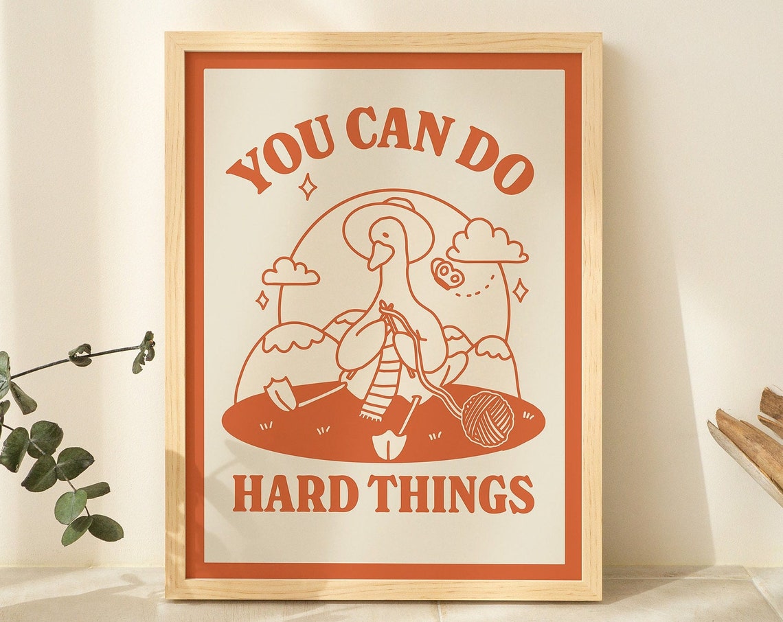 Cute Goose Wall Print, Motivation Quote, Retro Style Illustration ...