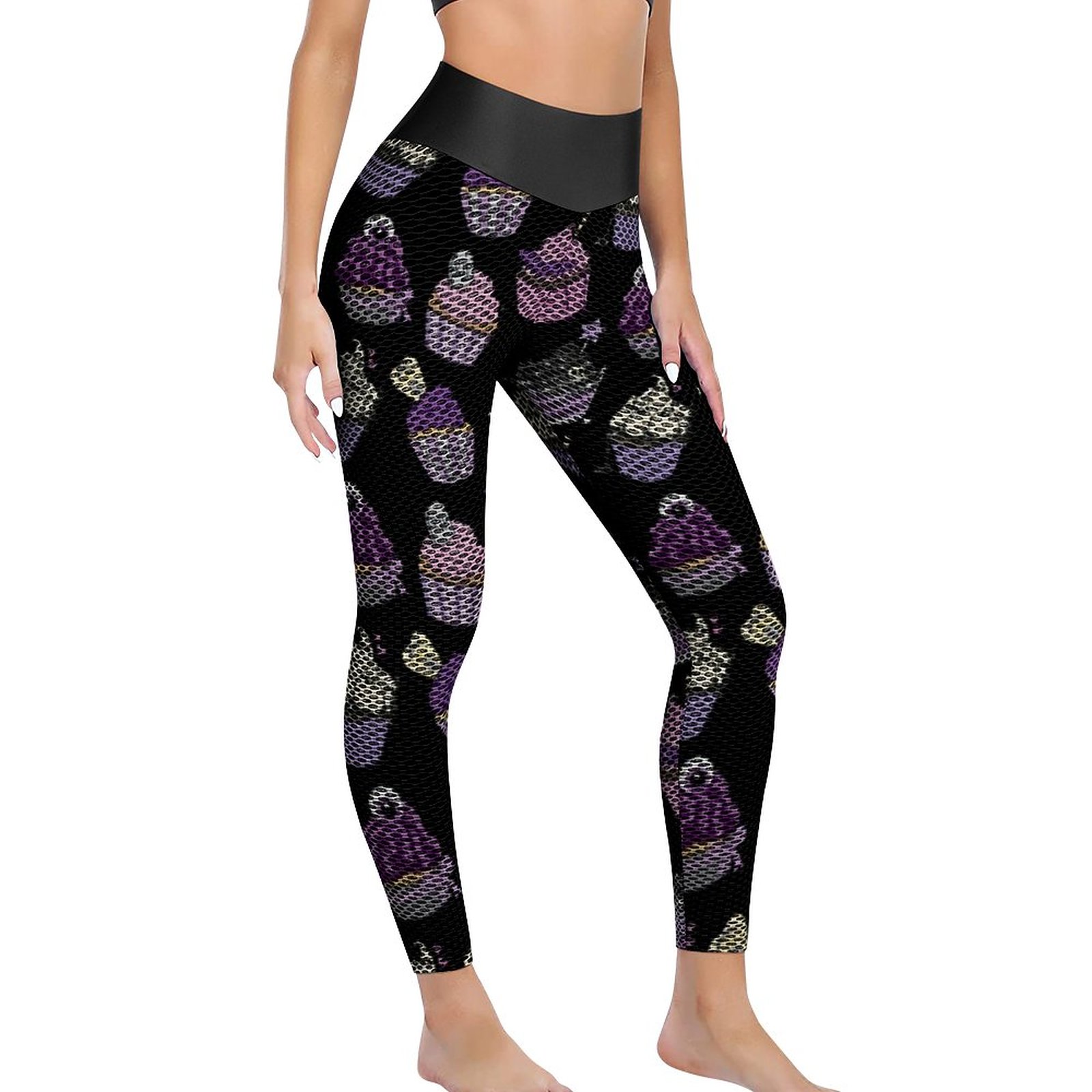 Cute Gothic Bats Yoga Pants Sexy White Swirls Print Pattern Leggings ...