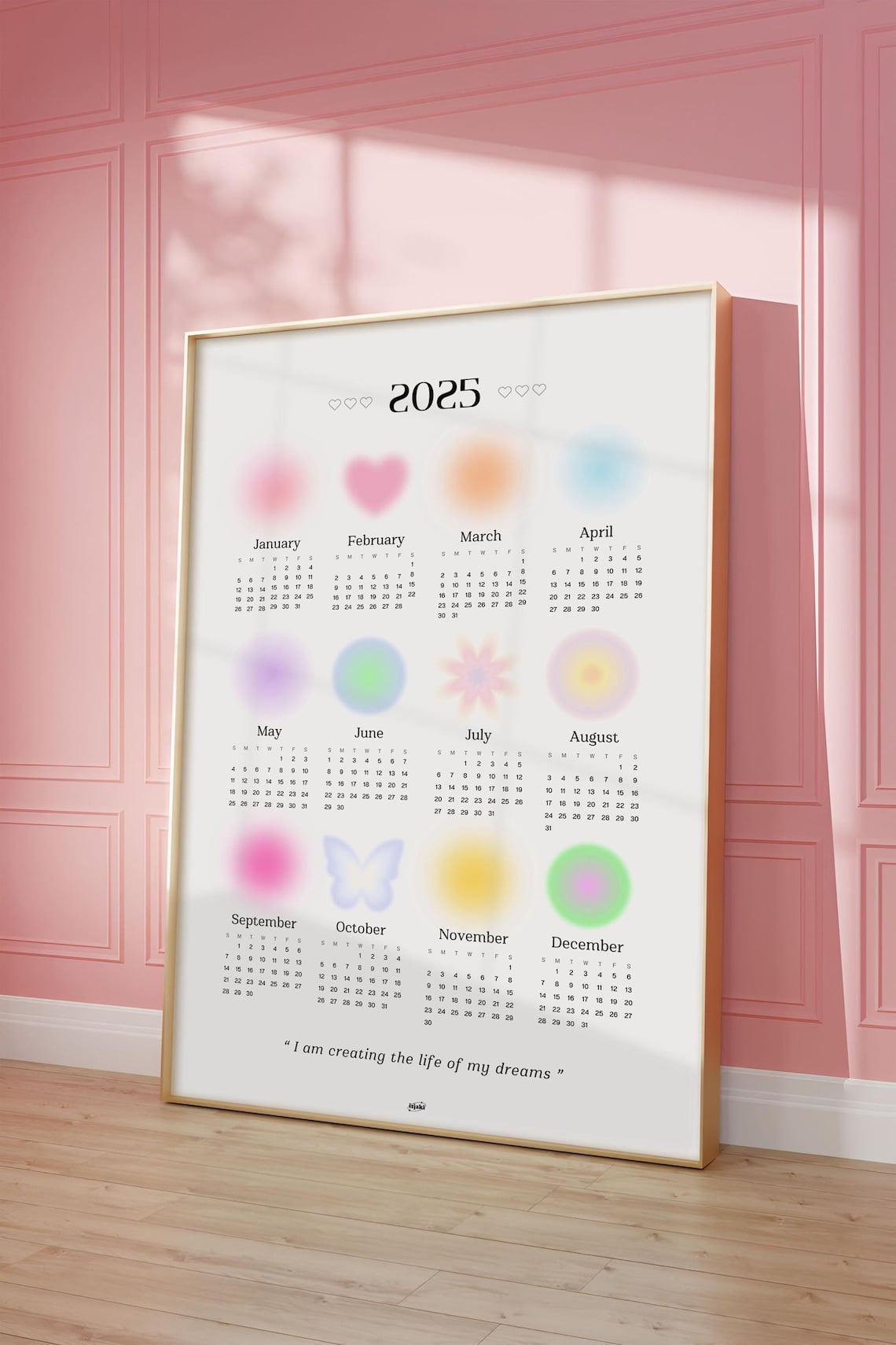 Cute Gradient 2025 Calendar, Aesthetic Wall Art, Trendy Preppy Wall ...