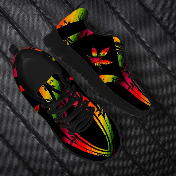 Cute Gradient 3D Weed Leaves Print Flat Running Jogging Shoes for Women ...