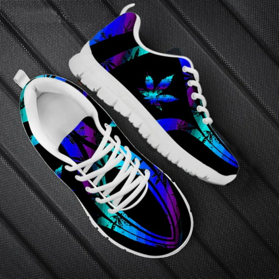 Cute Gradient 3D Weed Leaves Print Flat Running Jogging Shoes for Women ...