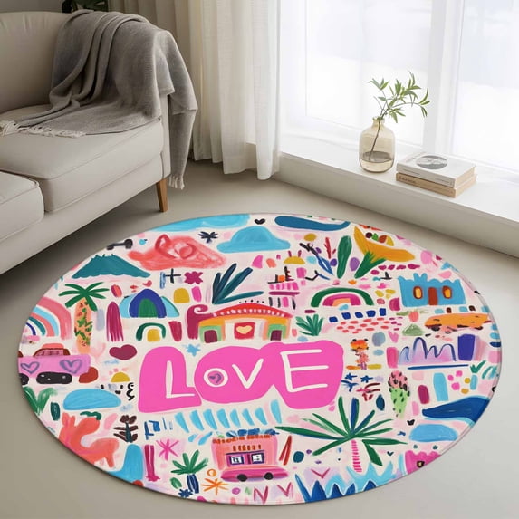 Cute Graffiti 3FT Round Area Rugs for Living Room LOVE Car House ...
