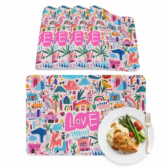 Cute Graffiti Leather Placemats Set of 4, 12x18 Inch, LOVE Car House ...