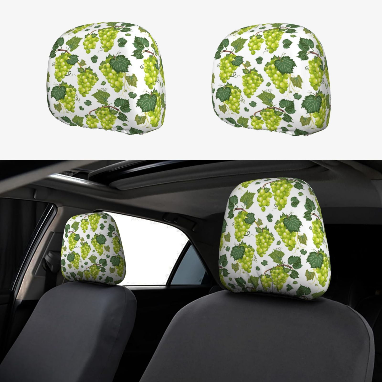 Cute Grape Mint Green Leaves Headrest Cover for Cars, 2Pack Car ...