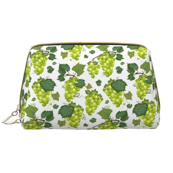 Cute Grape Mint Green Leaves Makeup Bag, Large Capacity Cosmetic Bag ...