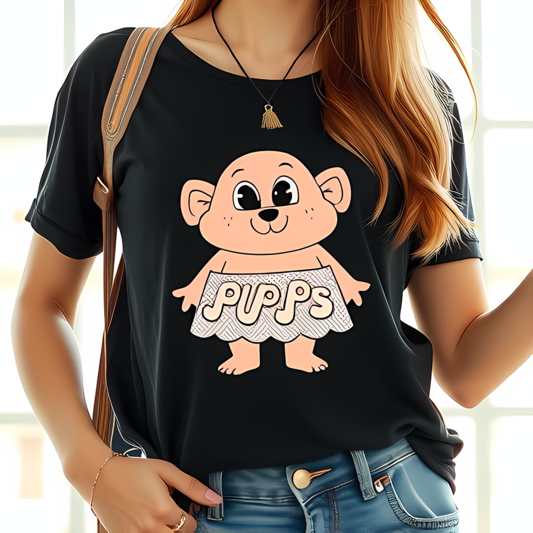 Cute Graphic Cotton Short Sleeve T-Shirt for Women - Playful PUPPS ...