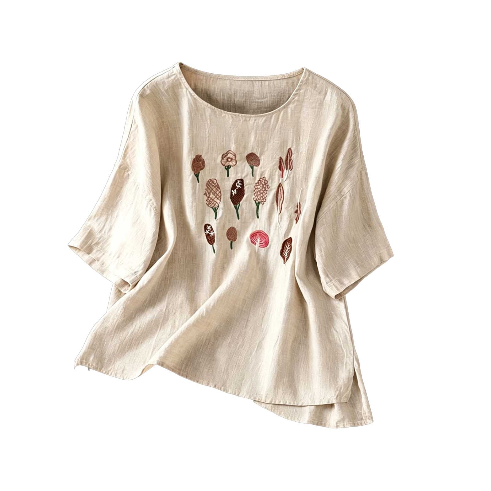 Cute Graphic Linen Shirts for Women Split Side Summer Loose Half Sleeve ...