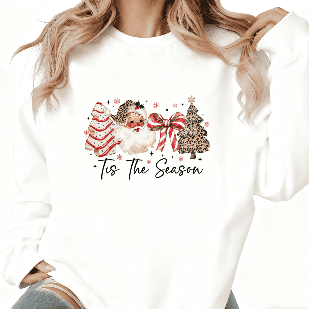 Cute Graphic Tee T-Shirt Tis The Season Leopard Santa Christmas Print ...