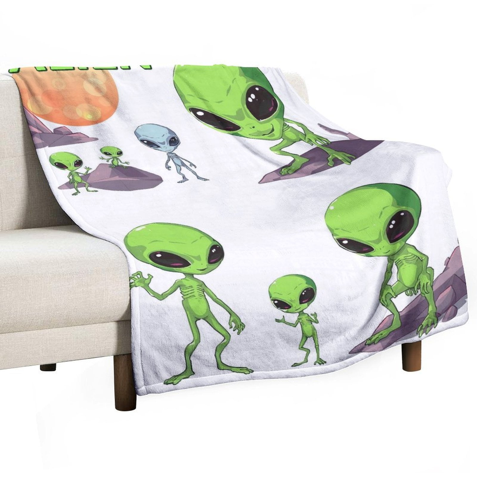 Cute Green Alien Cartoons Blanket Soft Flannel Throw Blanket for Bed ...