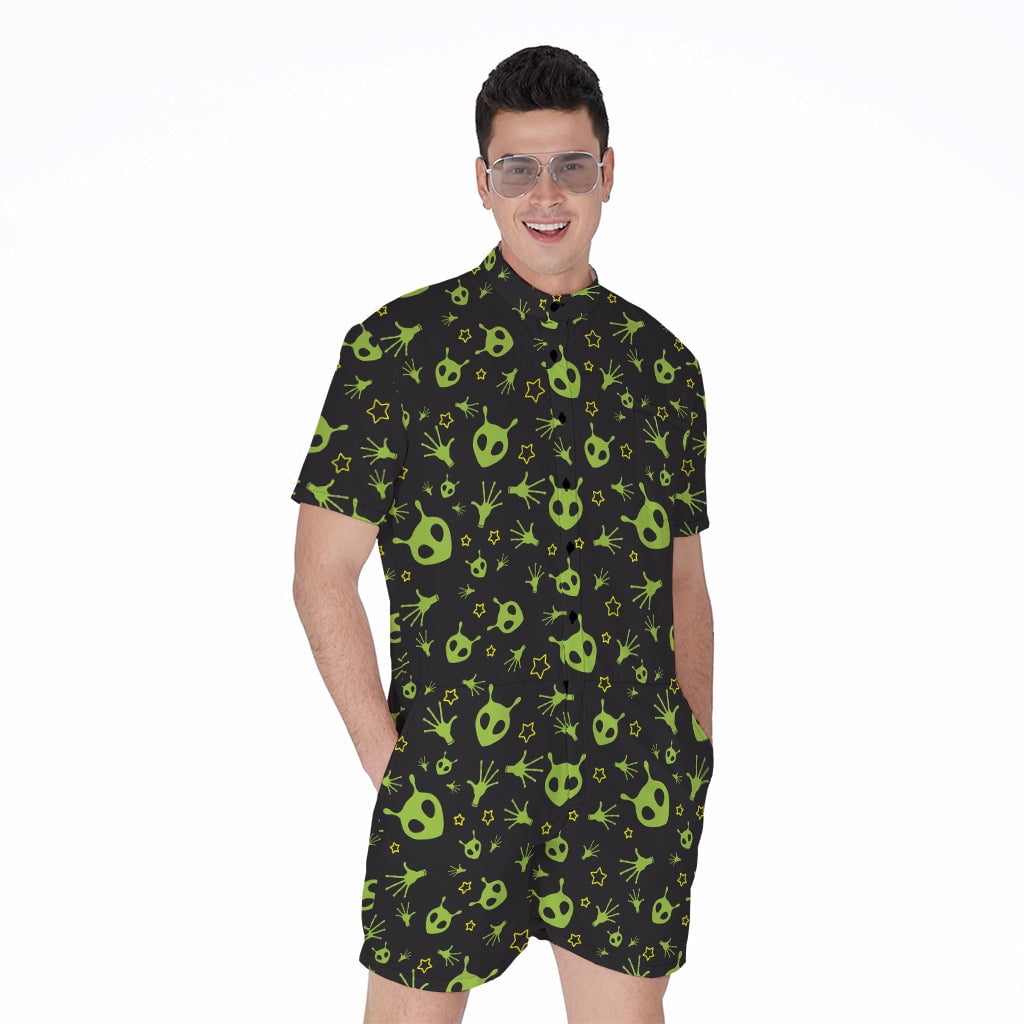 Cute Green Alien Pattern Short Sleeve Men'S Rompers, Alien Ufo Space ...