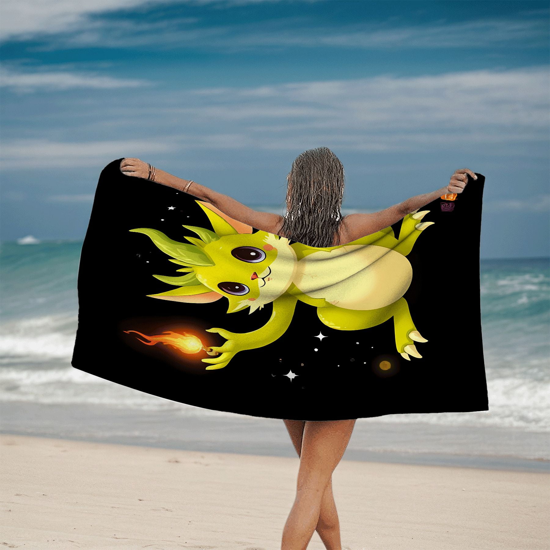 Cute Green Creature Beach Towel - Animal Design with Large Eyes ...