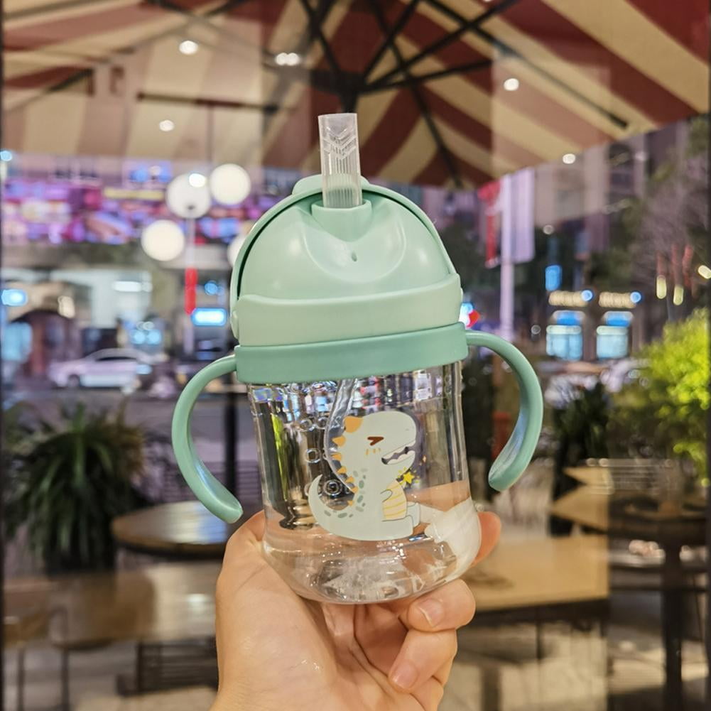 Cute Green Dinosaur 250ml Sippy Cup with Gravity Ball Straw & Handle ...