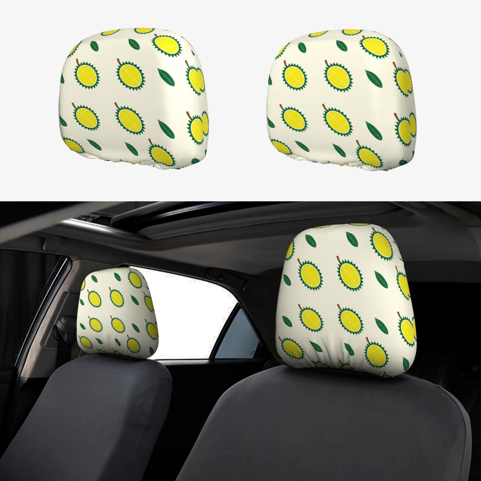 Cute Green Durian Leaves Headrest Cover for Cars, 2Pack Car Headrest ...