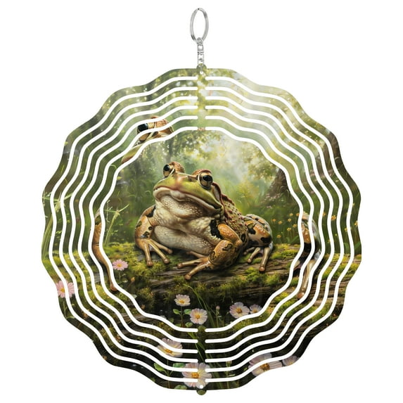 Cute Green Frog 3D Wind Spinner Stainless Steel Hanging Outdoor Yard ...