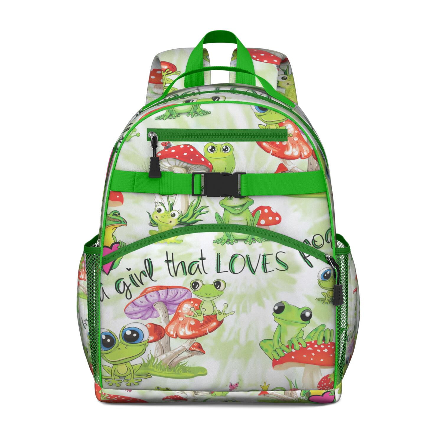Cute Green Frog Print Waterproof School Backpack - Ergonomic Travel Daypack with Chest Strap for ...