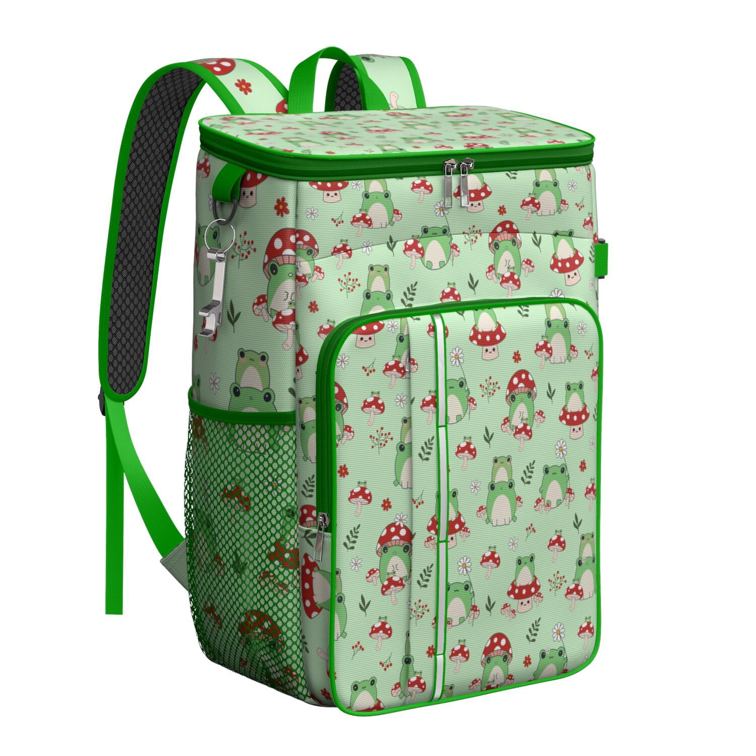 Cute Green Frog and Mushroom Print Backpack Cooler, Insulated Leakproof ...