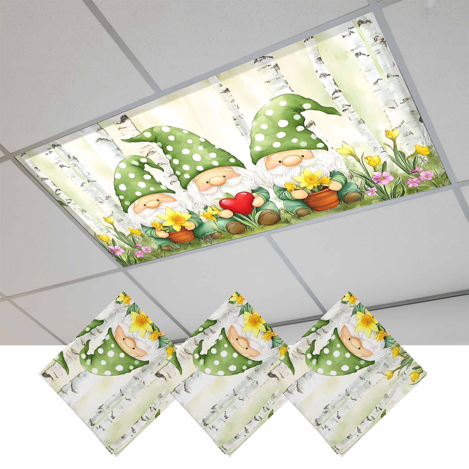Cute Green Gnomes Magnetic Fluorescent Light Covers for Ceiling Lights ...