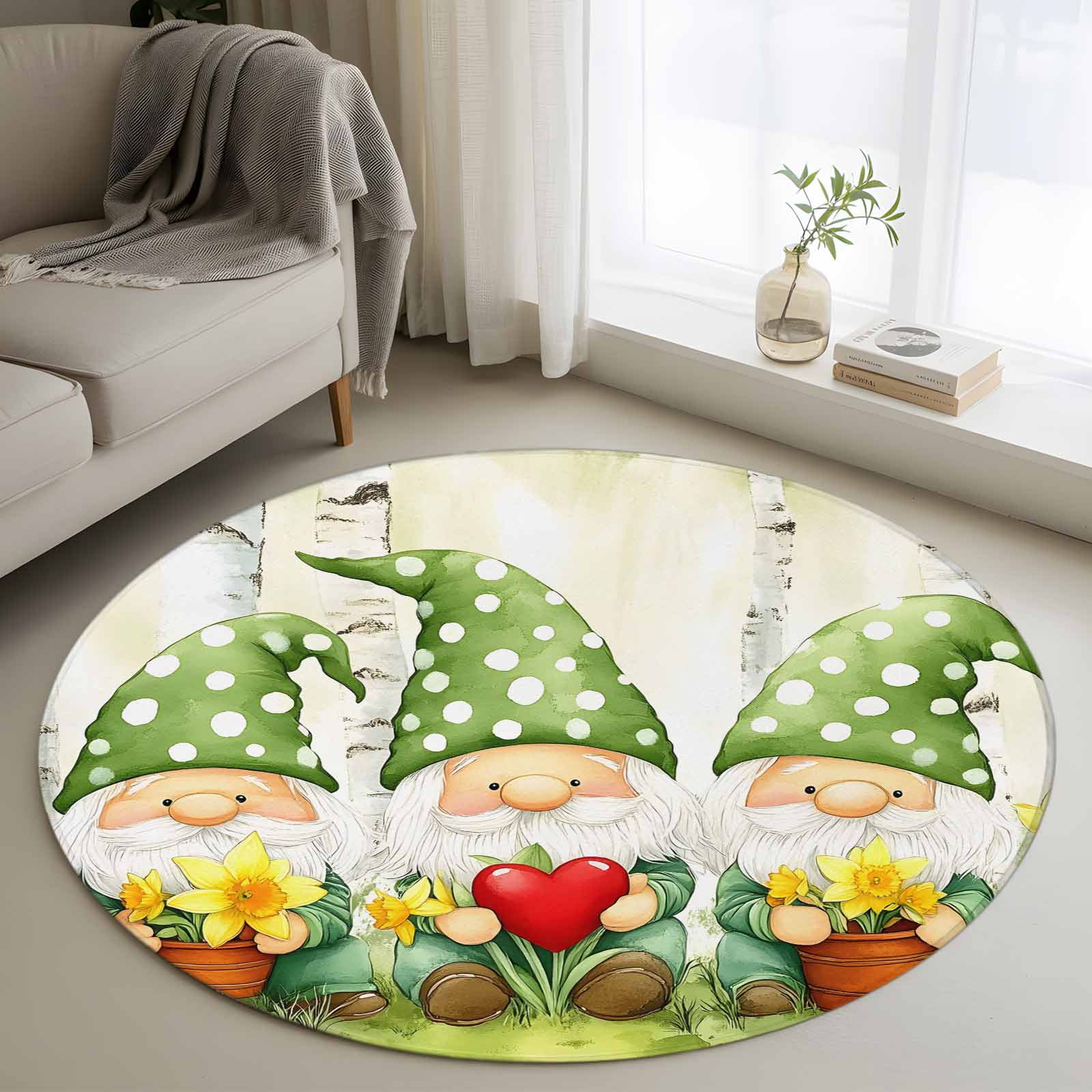 Cute Green Gnomes Round Area Rug 3 FT, Small Kitchen Bathroom Mat ...