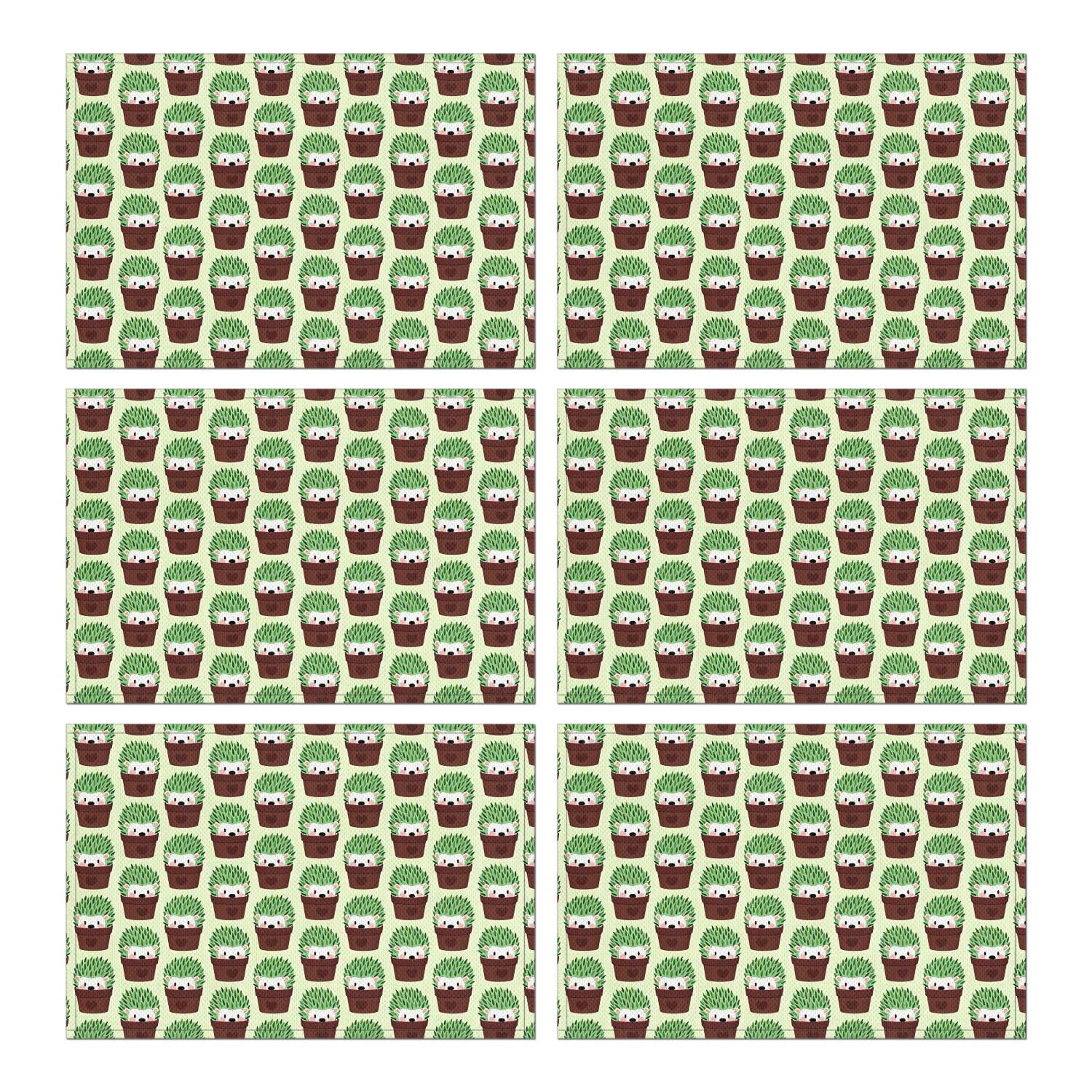 Cute Green Hedgehog Pattern Summer Placemats Table Placemats Set Of 6 ...