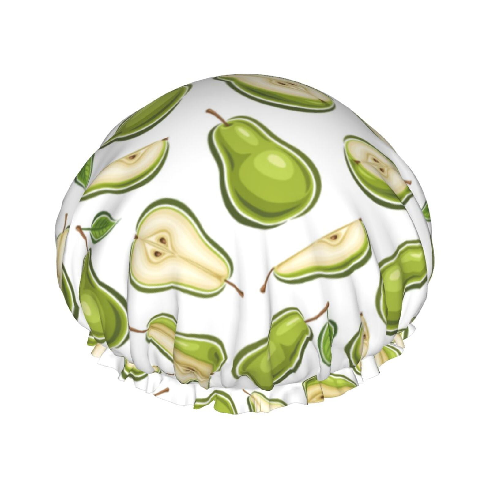 Cute Green Pear Leaves Shower Cap, Reusable Bath Hair Hat for all Hair ...