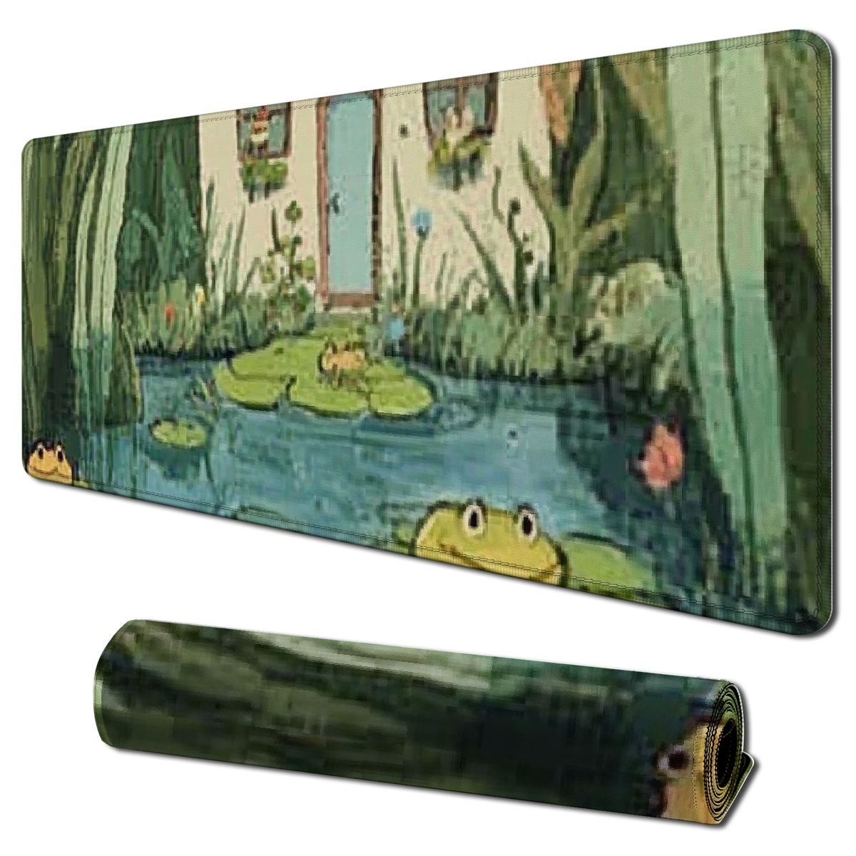 Cute Green Plant Floral Desk Mat Anime Frog Mouse Pad Japanese Large ...