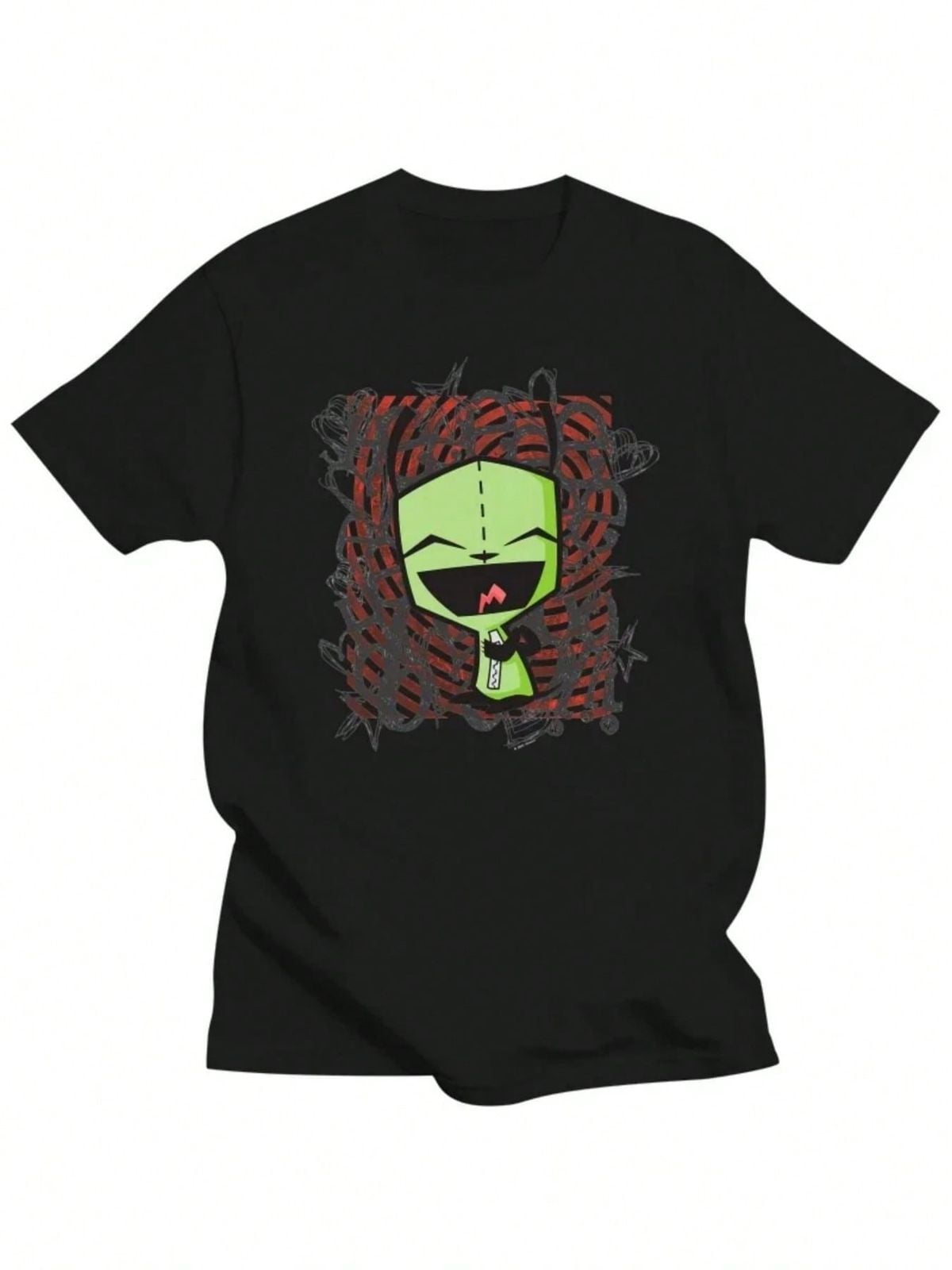 Cute Green Robot-Style Cartoon Face with Bold Red and Black Sketch ...