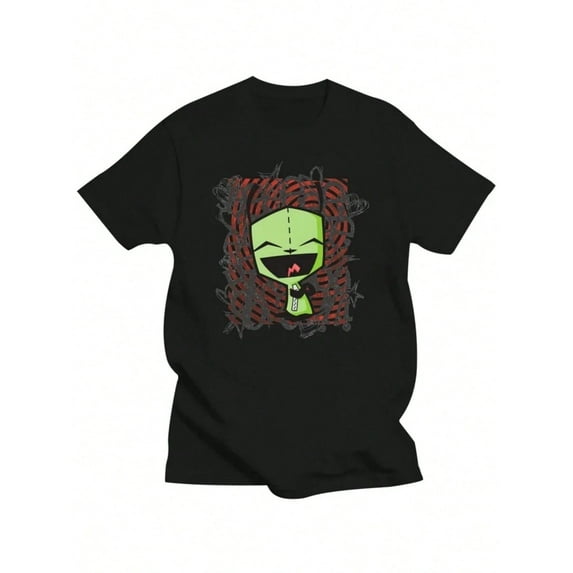 Cute Green Robot-Style Cartoon Face with Bold Red and Black Sketch ...
