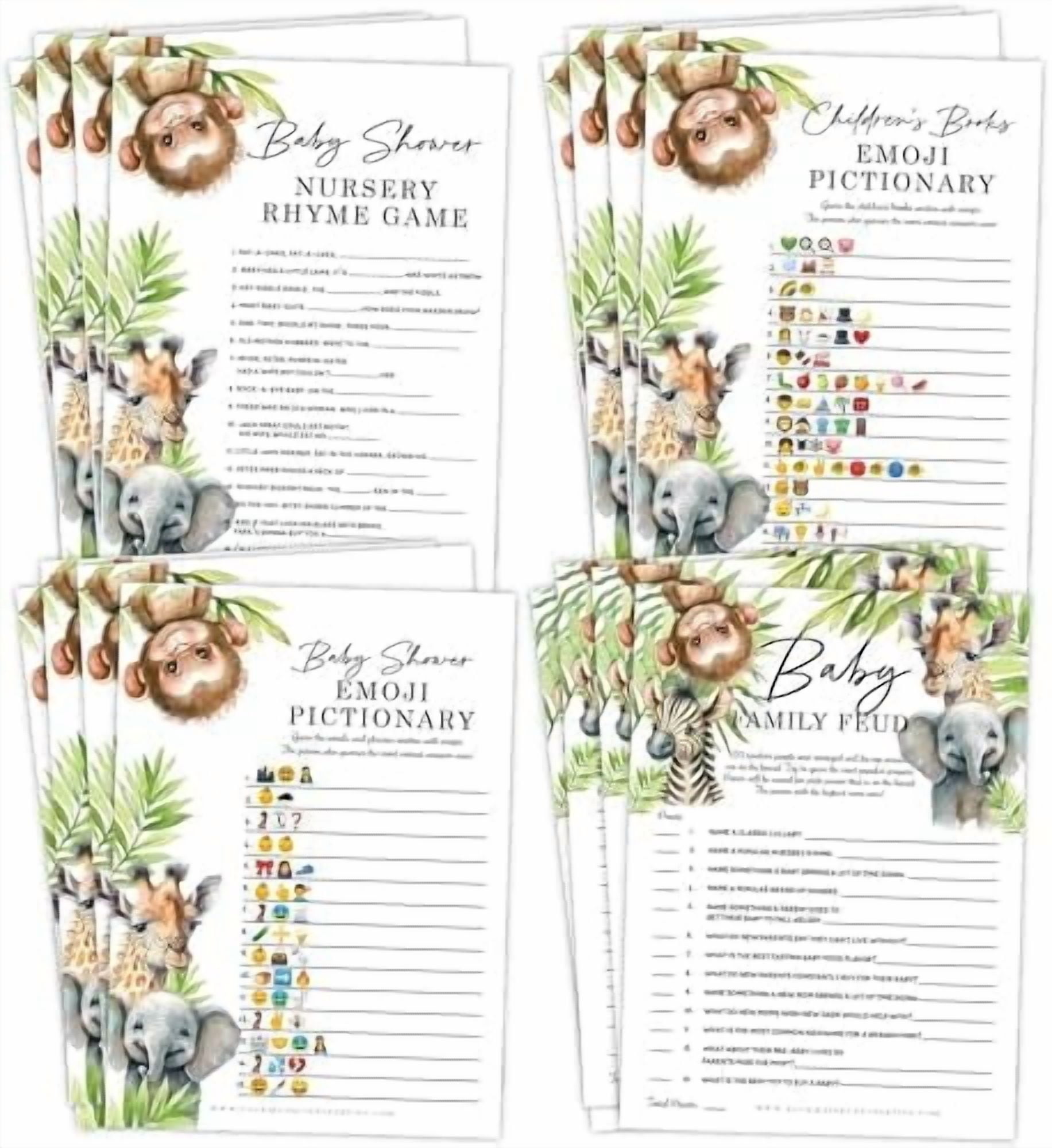 Cute Greenery Jungle Animal Baby Shower Games, Fun Activities for 25 ...