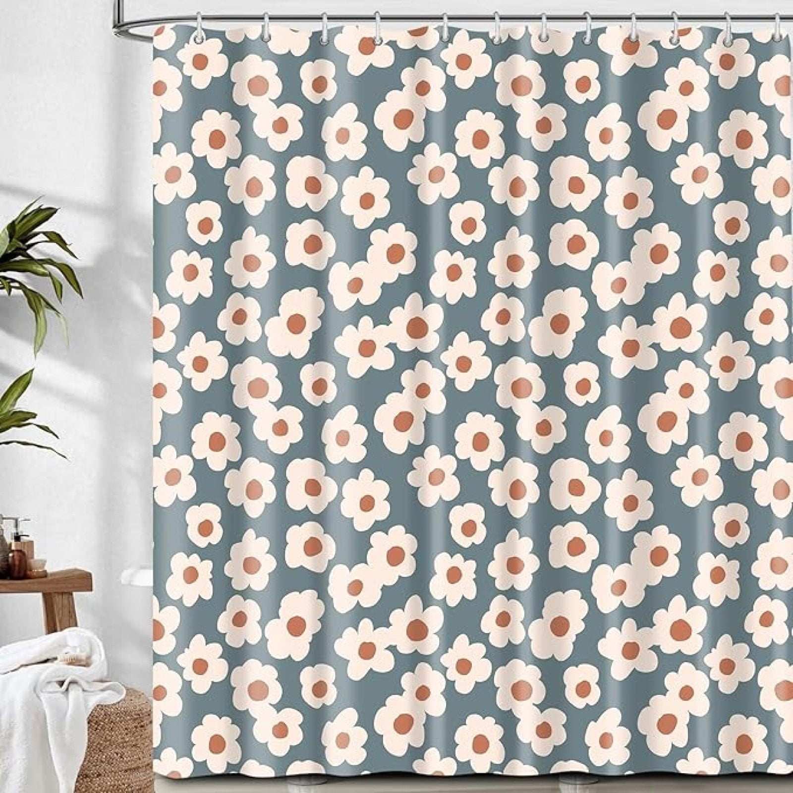 Cute Grey Daisy Shower Curtain For Bathroom, Cute Shower Curtain Sets ...