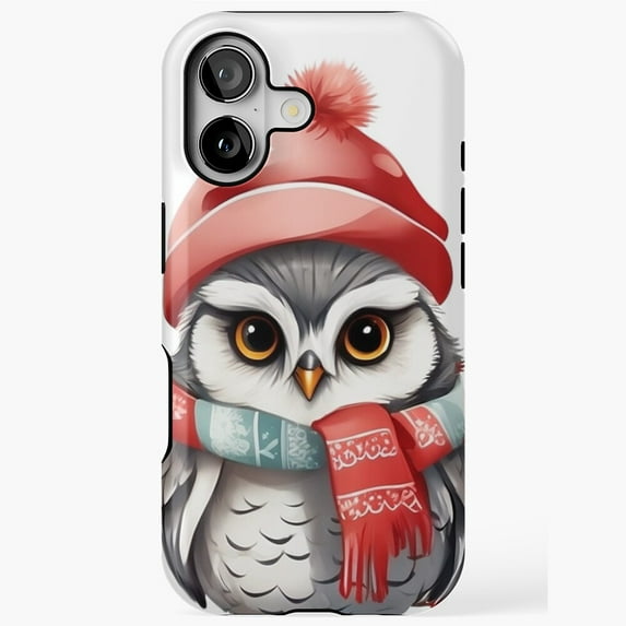 Cute Grey Owl in Red Hat and Scarf Phone Case with iPhone 17 to 11 Pro ...