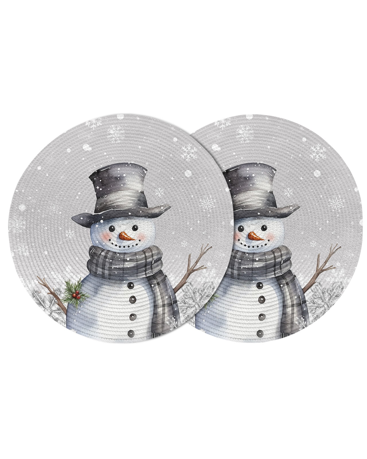 Cute Grey Snowman Round Table Placemats set of 2, Christmas Winter ...