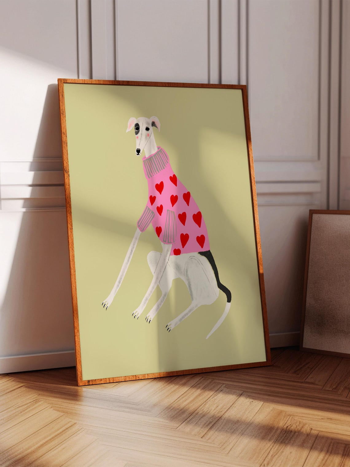 Cute Greyhound Art Print, Dog Home Decor For House Warming, Living Room ...