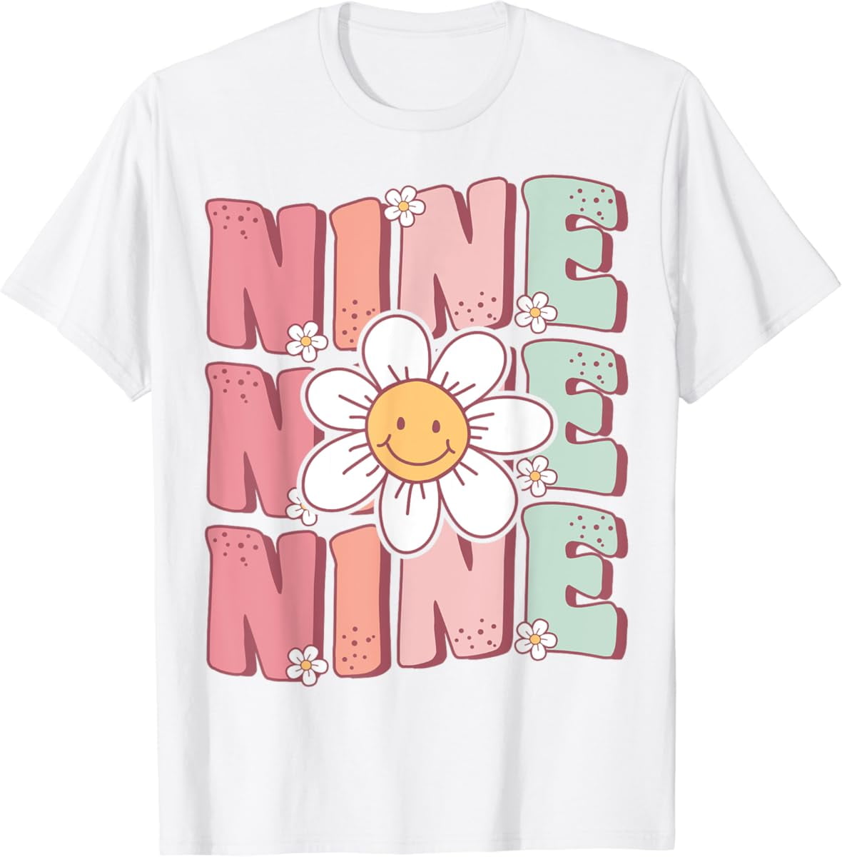 Cute Groovy 9th Birthday Party Daisy Flower Nine Year Old T-Shirt, F756 ...