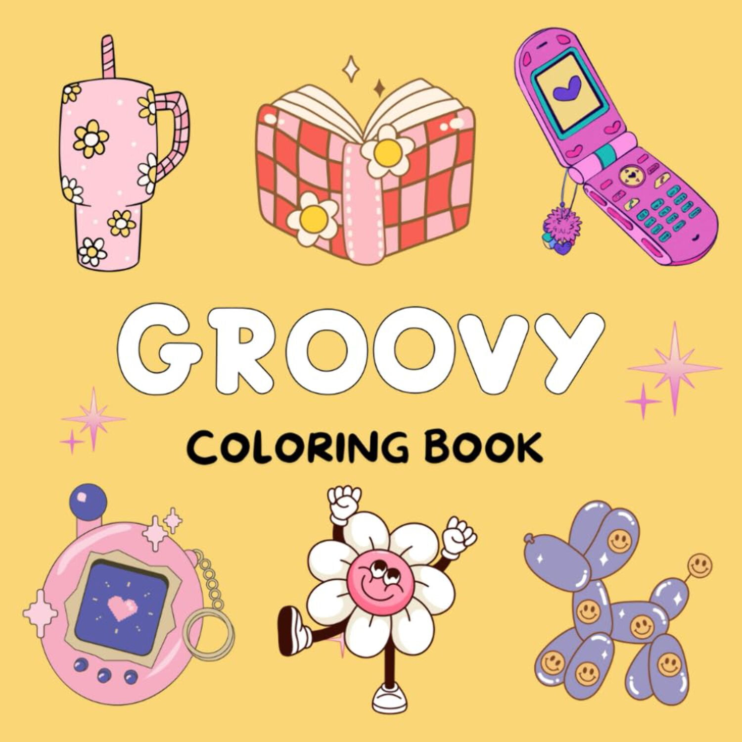 Cute Groovy: Coloring Book for Adults and Kids, Bold and Easy, Simple ...