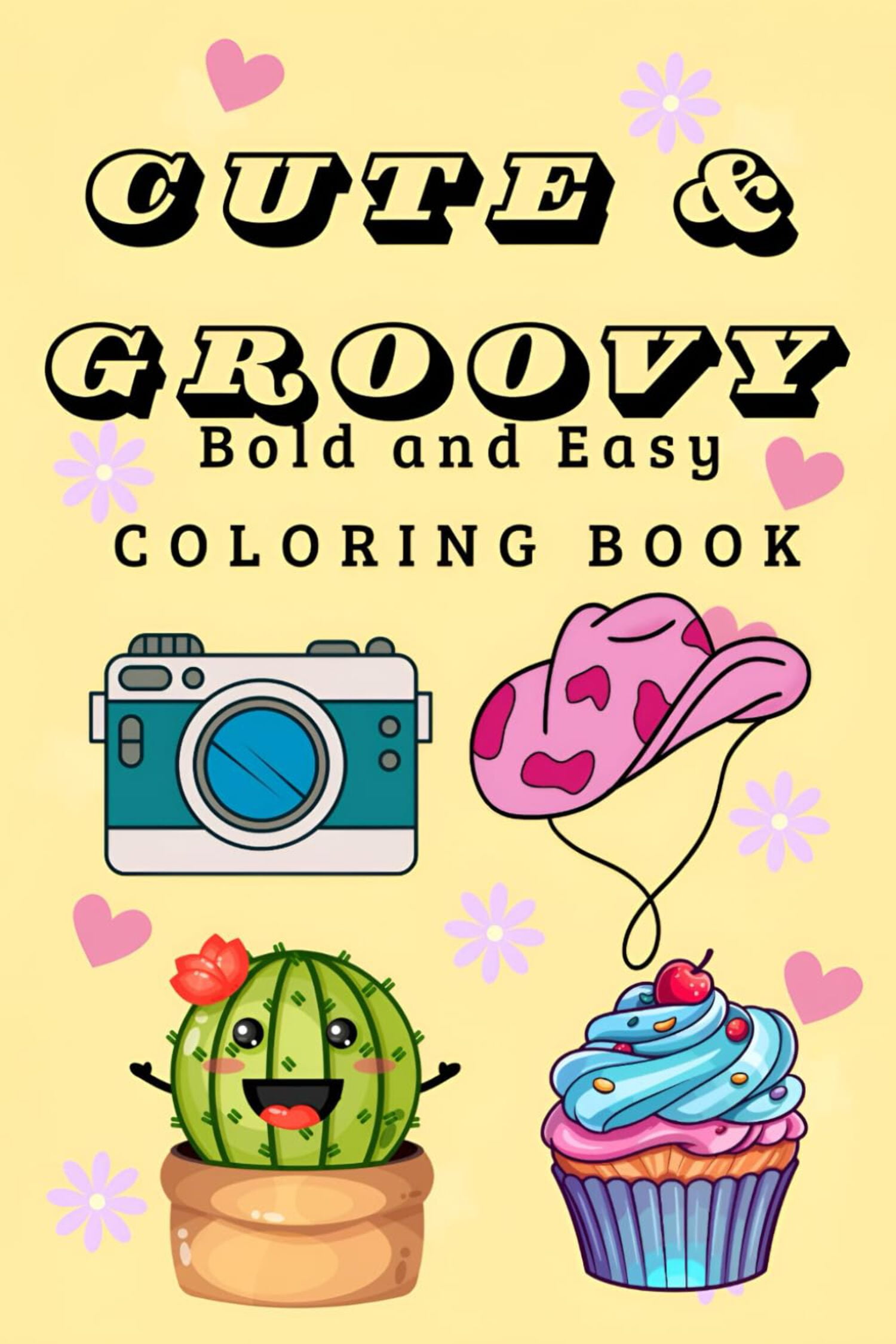 Cute Groovy: Coloring Book for Adults and Kids, Bold and Easy, Simple ...
