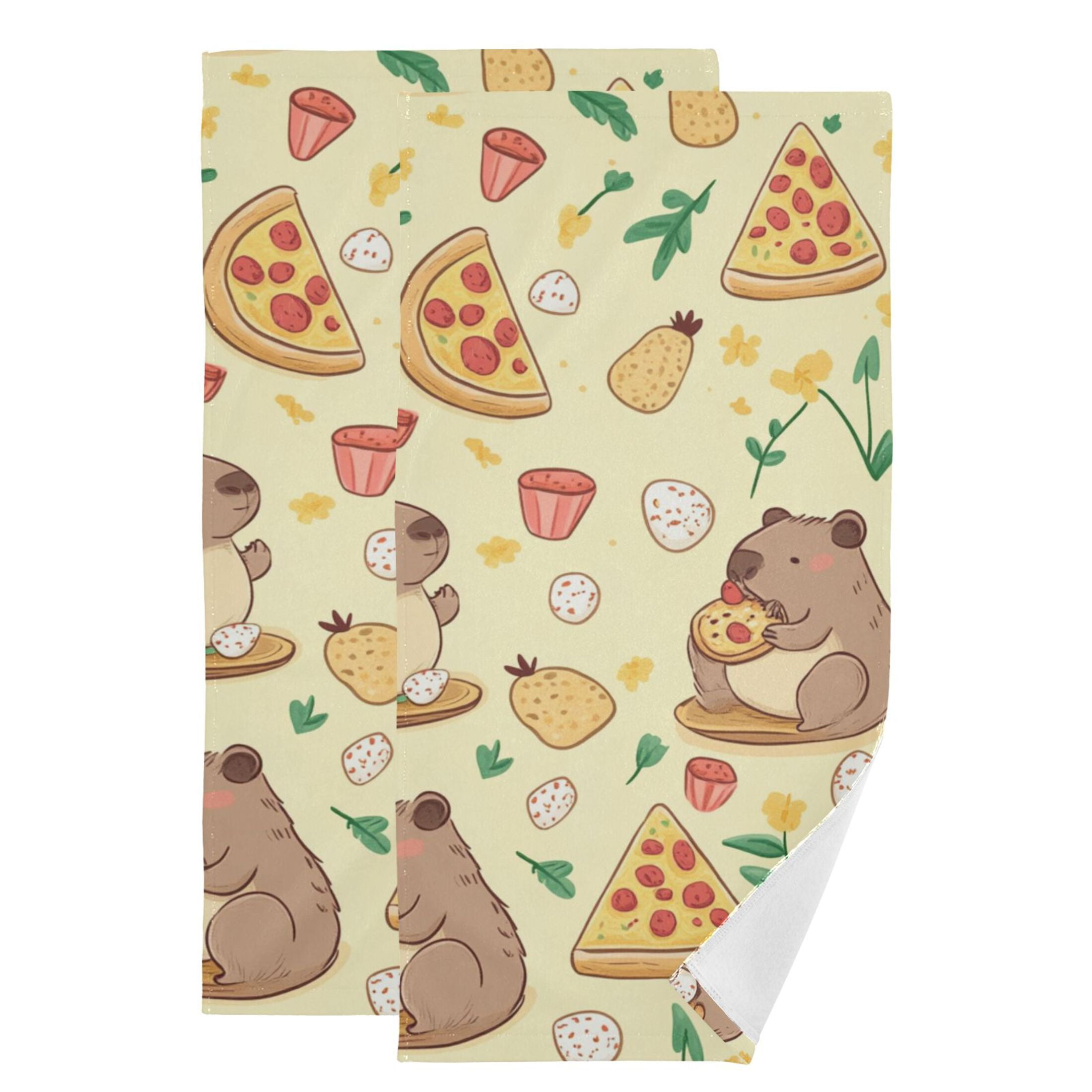 Cute Groundhog Eating Pizza Hand Towel Absorbent Bath Towels for ...