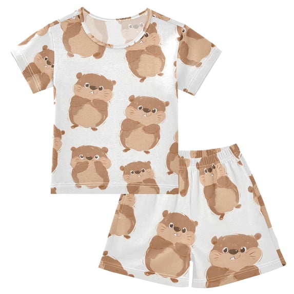 Cute Groundhog Pattern Summer Pajama Set Soft Cotton Short Sleeve ...