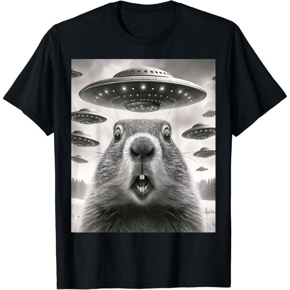Cute Groundhog Selfie Alien UFO Funny Day T-shirt - Walmart.com