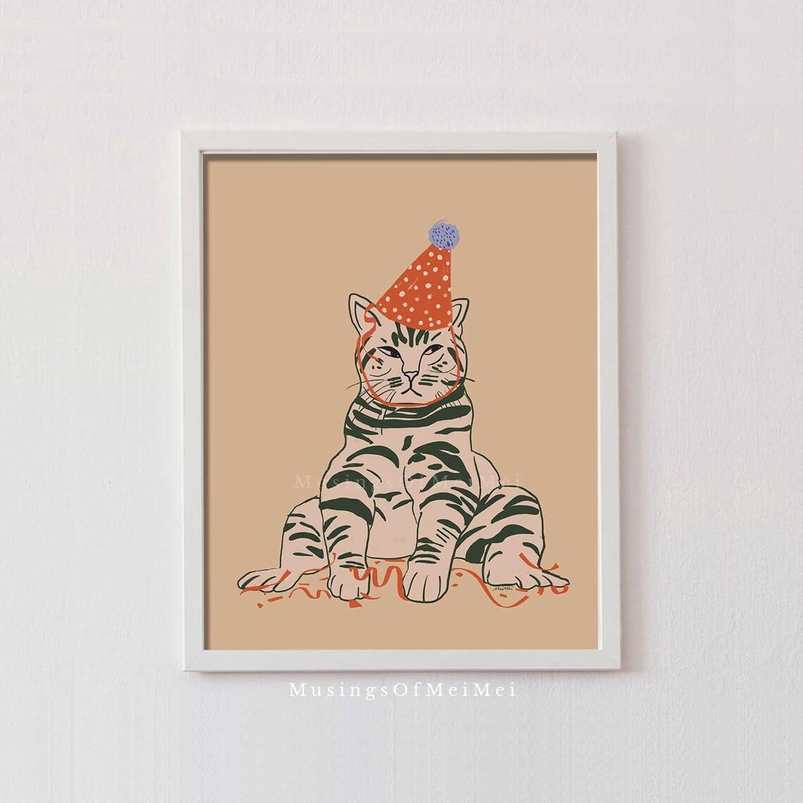 Cute Grumpy Party Cat Wall Art Posterbirthday Illustration Playful ...