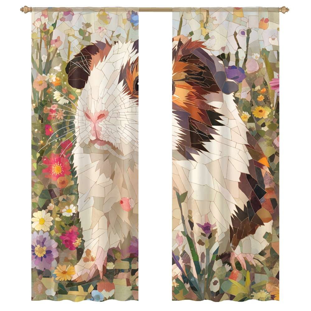 Cute Guinea Pig Sheer Window Curtains for Living Room Kitchen Bedroom ...