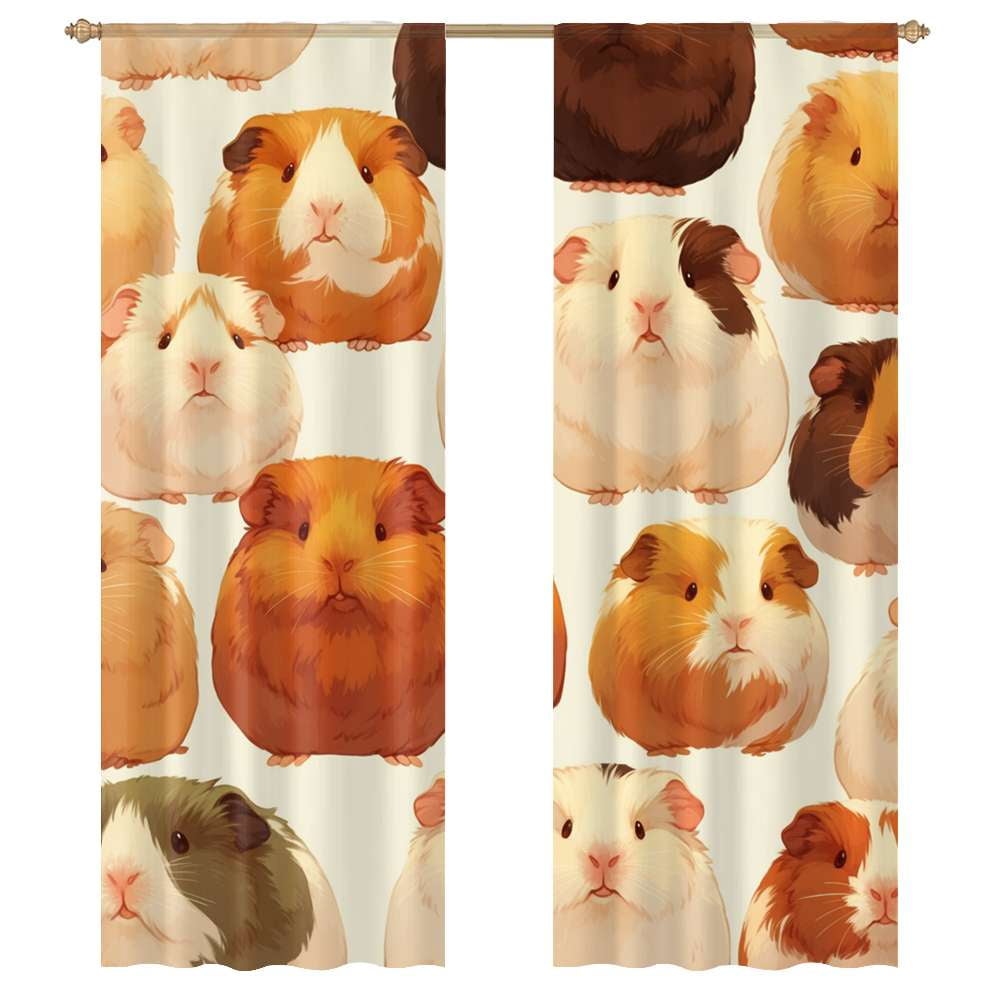 Cute Guinea Pig Tulle Curtains For Living Room Chiffon Sheer Voile ...