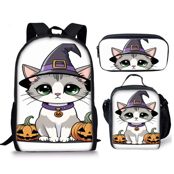 Cute Halloween Cat Pumpkin Backpacks Bookbag Bags Rucksack Lunch Bag ...