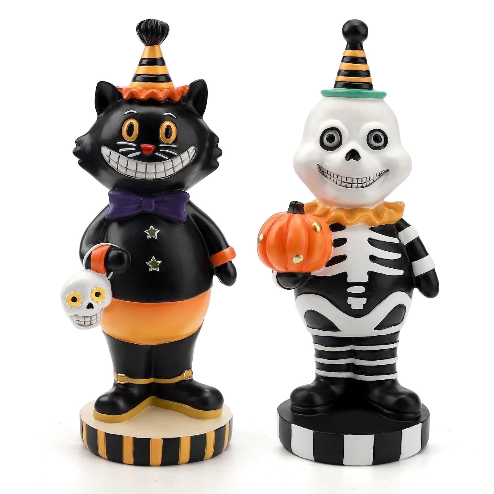 Ayieyill 2pcs Halloween Cat and Skeleton Figurines Vintage Halloween ...