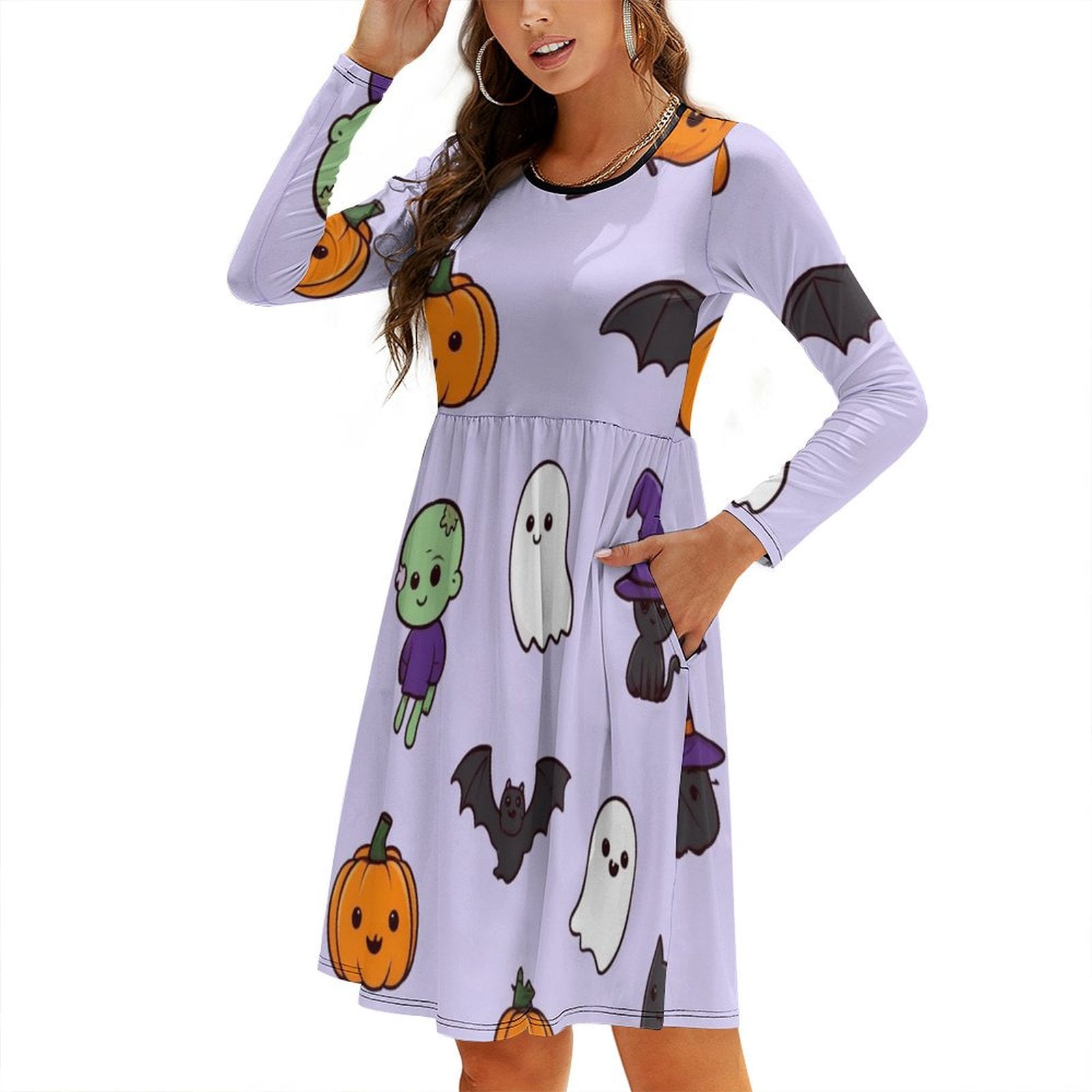 Cute Halloween Friends-4 Fall Dresses for Women Long Sleeve Flowy Midi ...