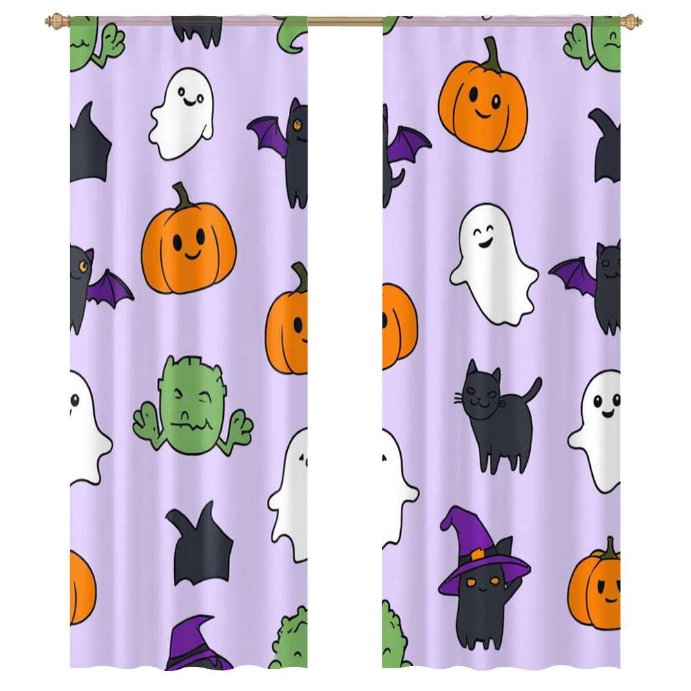 Cute Halloween Friends Sheer Window Curtains for Living Room Kitchen ...