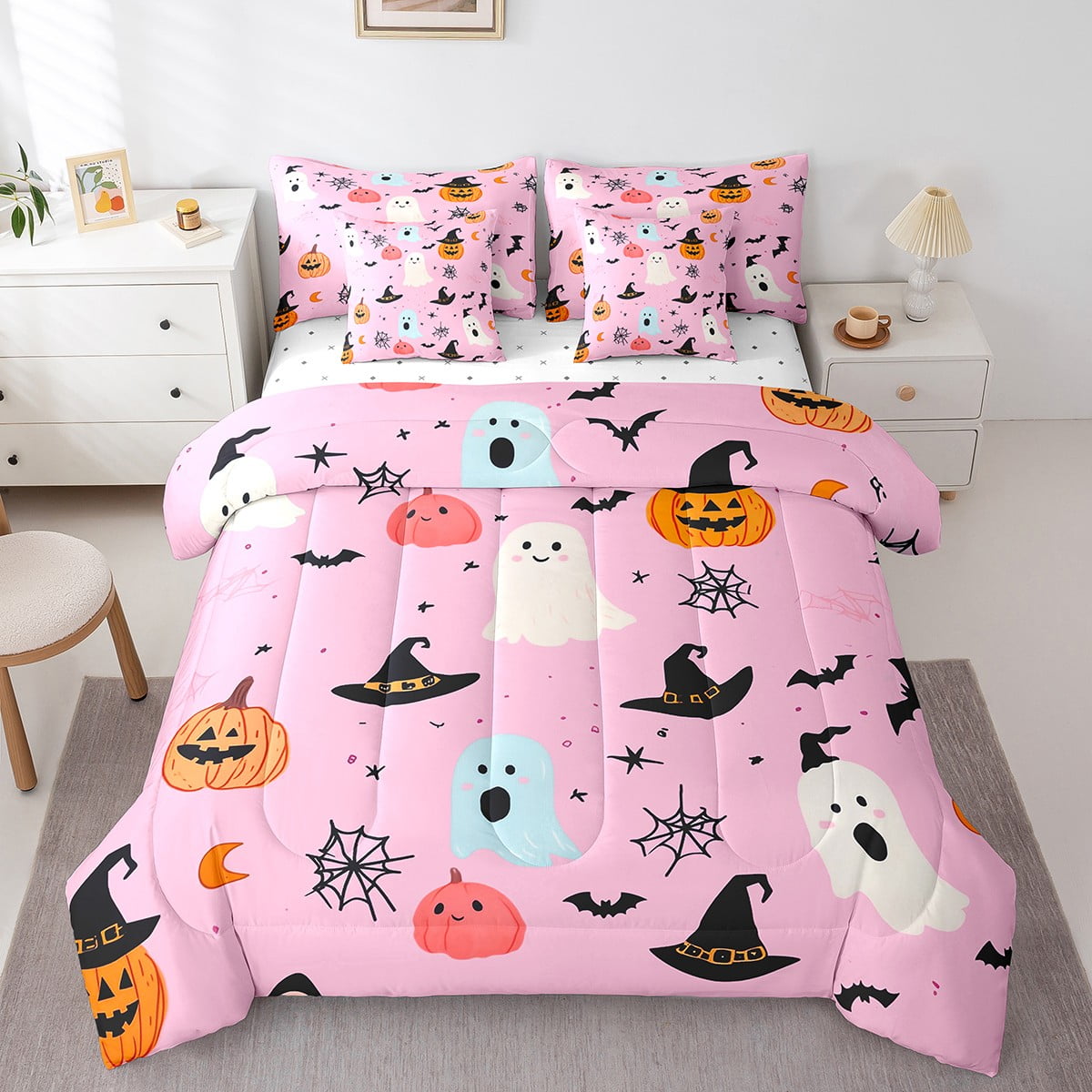 Cute Halloween Ghost Bed In A Bag With Sheets Pumpkin Hat Bedding Set ...