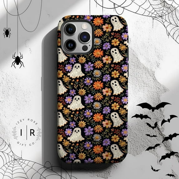 Cute Halloween Ghost Embroidered Floral Phone Case Compatible with ...