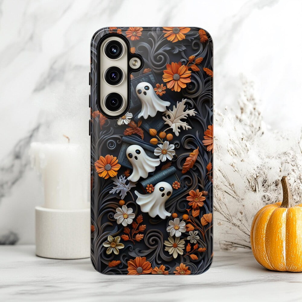 Cute Halloween Ghost Floral Pumpkin Phone Case with iPhone 17 to 11 Pro ...