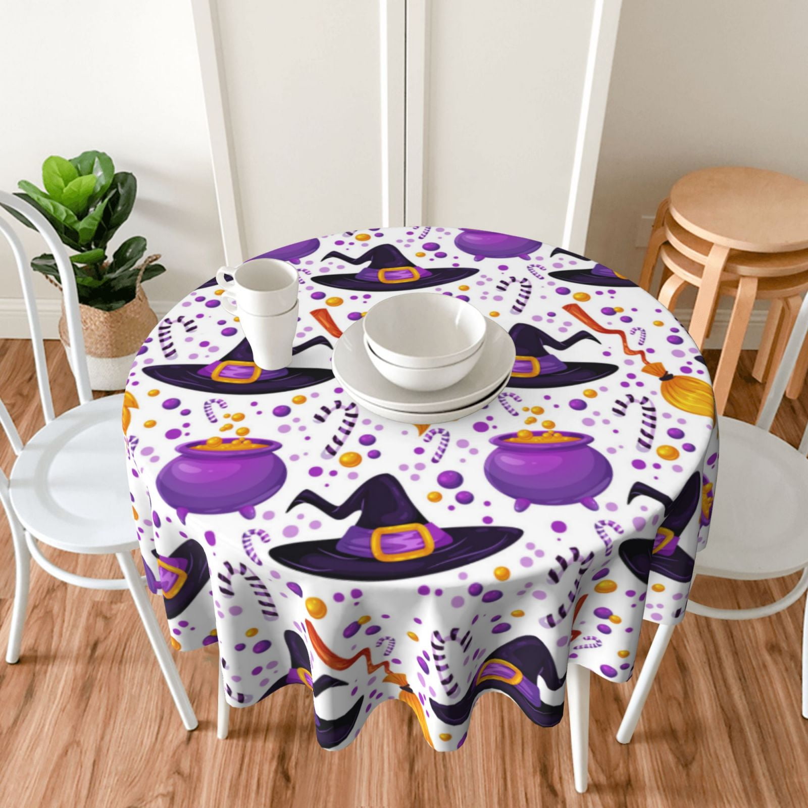 Cute Halloween Ghost and Pumpkin Round Tablecloth, 60 Inch, Polyester ...